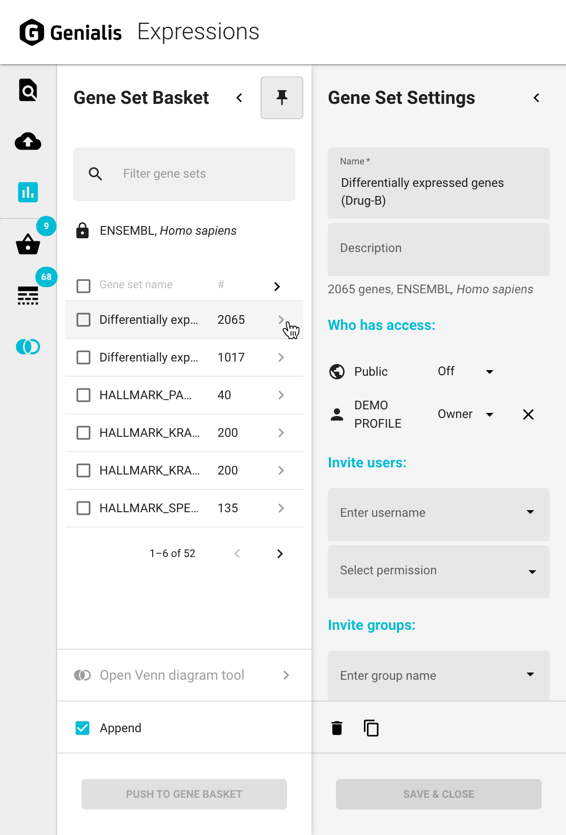 Gene Set Basket – Genialis Help Center