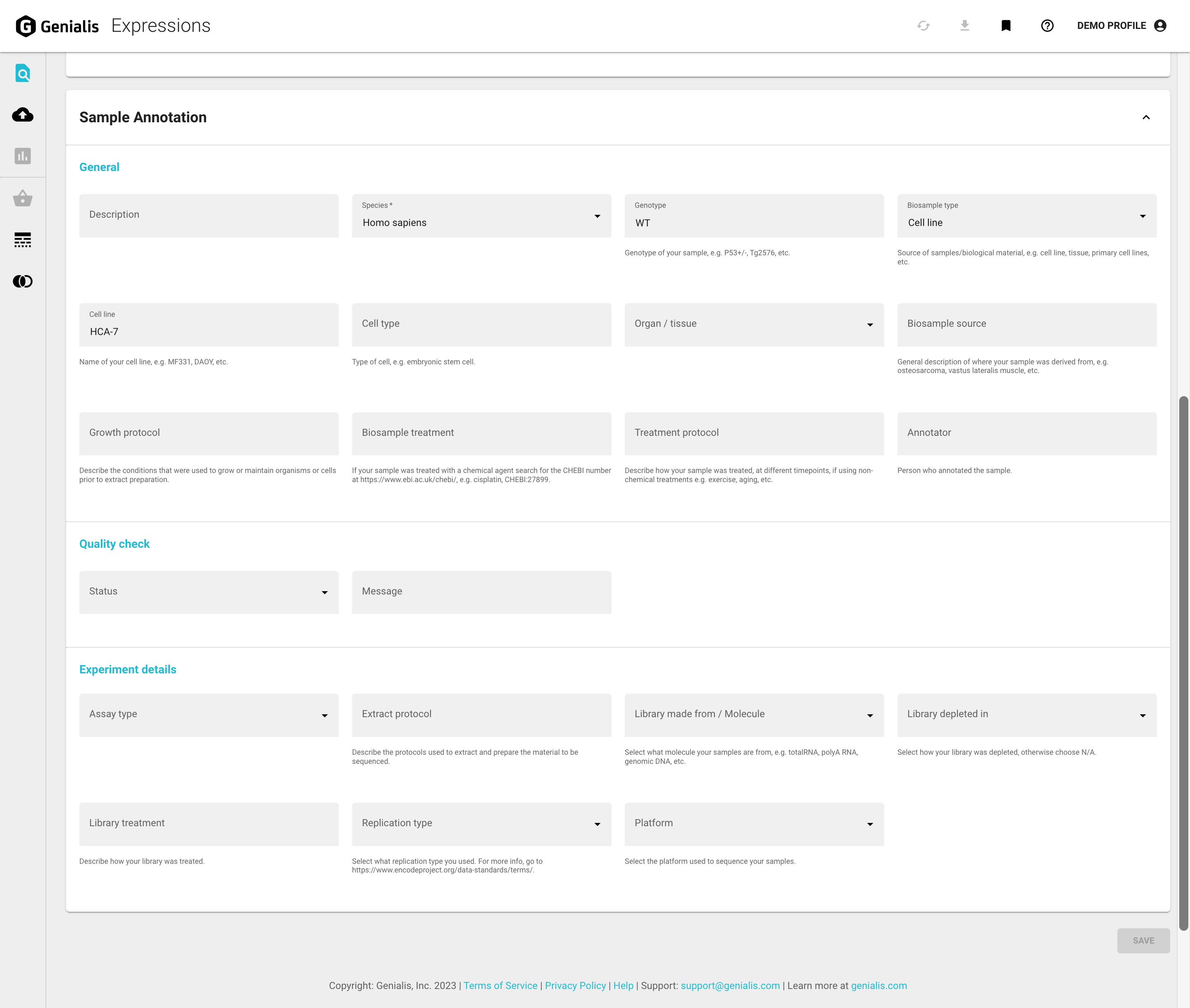 View Sample Details – Genialis Help Center